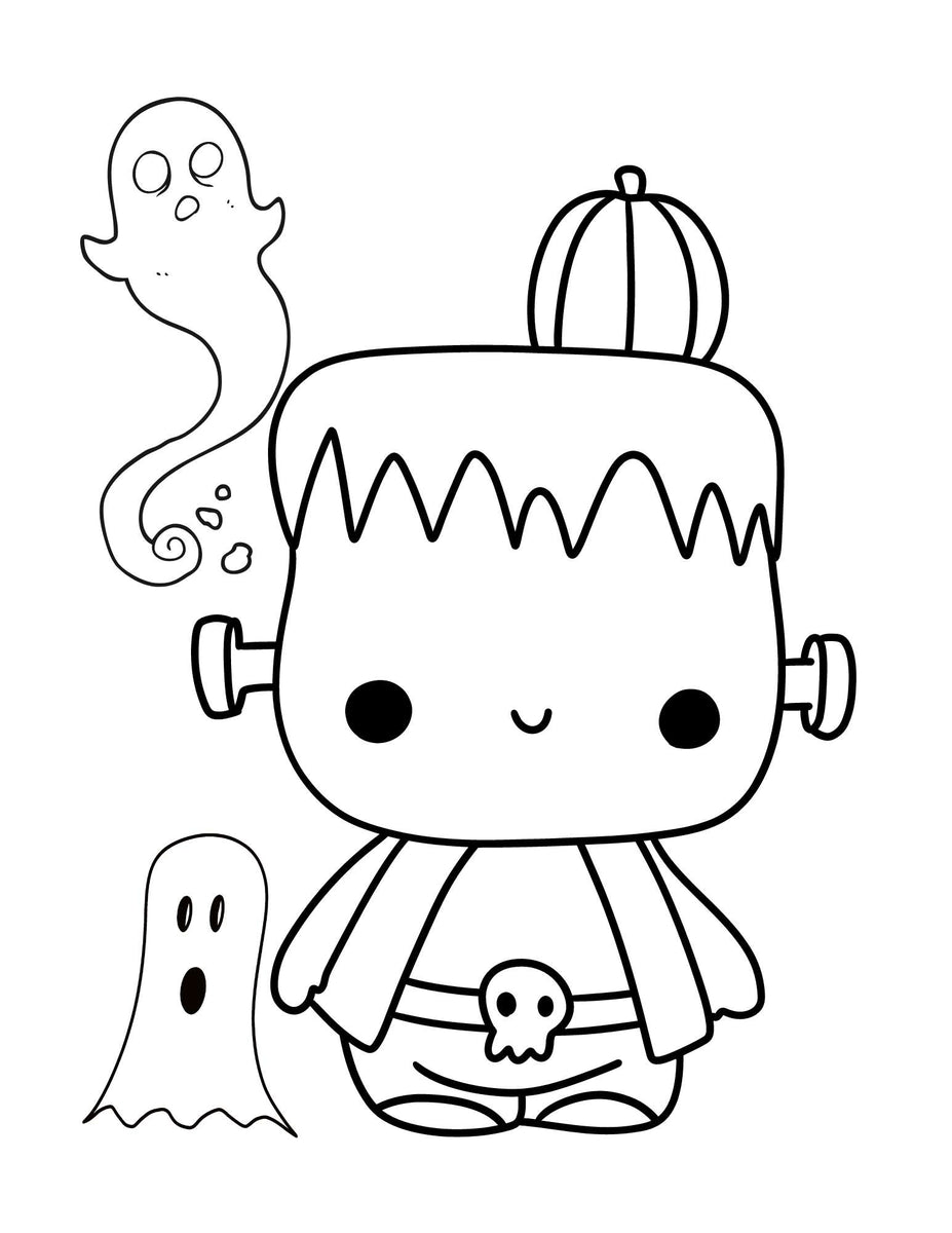 Creepy Cute Halloween Frankenstein and ghosts Printable Coloring page ...